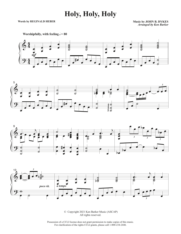 Holy, Holy, Holy (arr. Ken Barker) by Ken Barker Sheet Music for Piano Solo at Sheet Music Direct