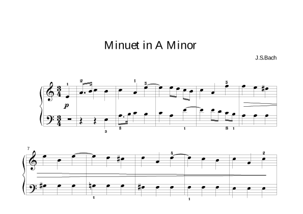 Bach Minuet in A Minor BWV anh. 120 (arr. Public Domain) Partitions ...