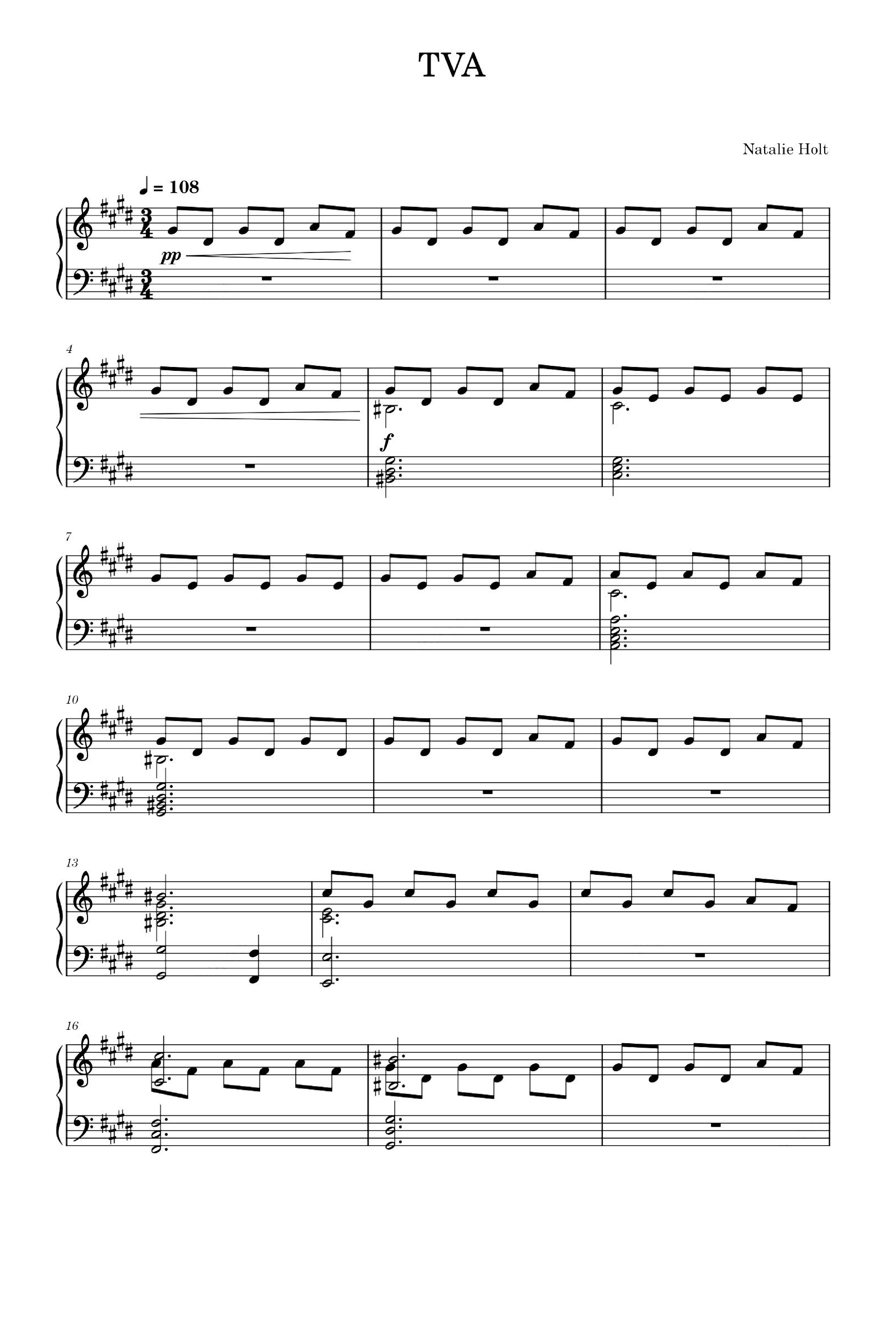 Tva (arr. NATALIE HOLT) by NATALIE HOLT Sheet Music for Piano Solo at ...