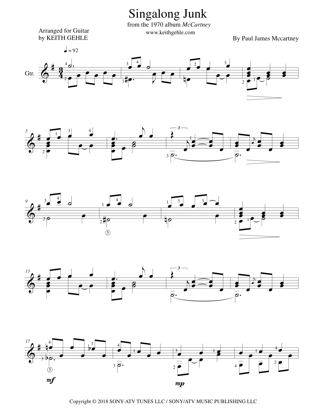 Singalong Junk (arr. Keith Gehle) by Paul James Mccartney Sheet Music ...