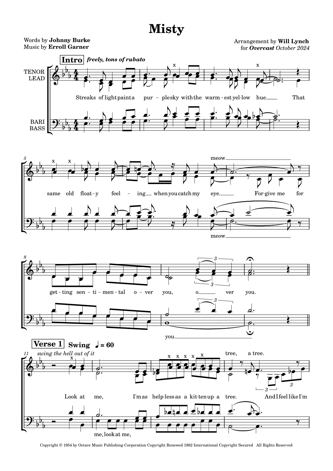 Misty (arr. Will Lynch) by Johnny Mathis Sheet Music for SATB Choir at ...