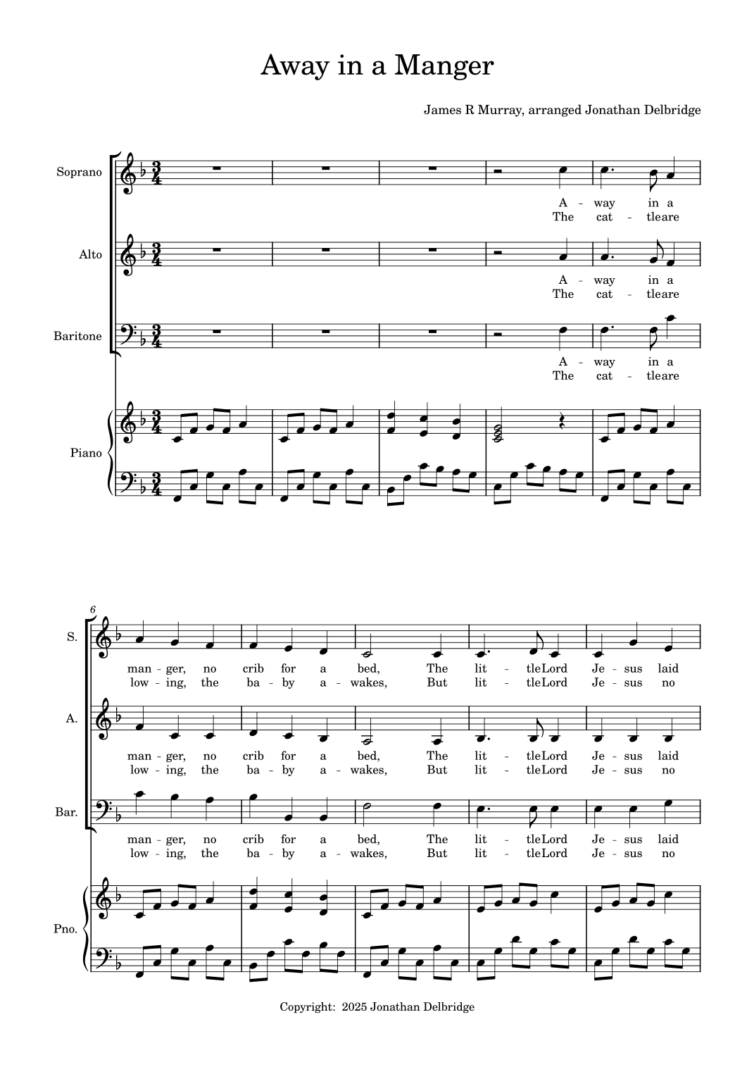 Away In A Manger (arr. Jonathan Delbridge) by Traditional Sheet Music ...