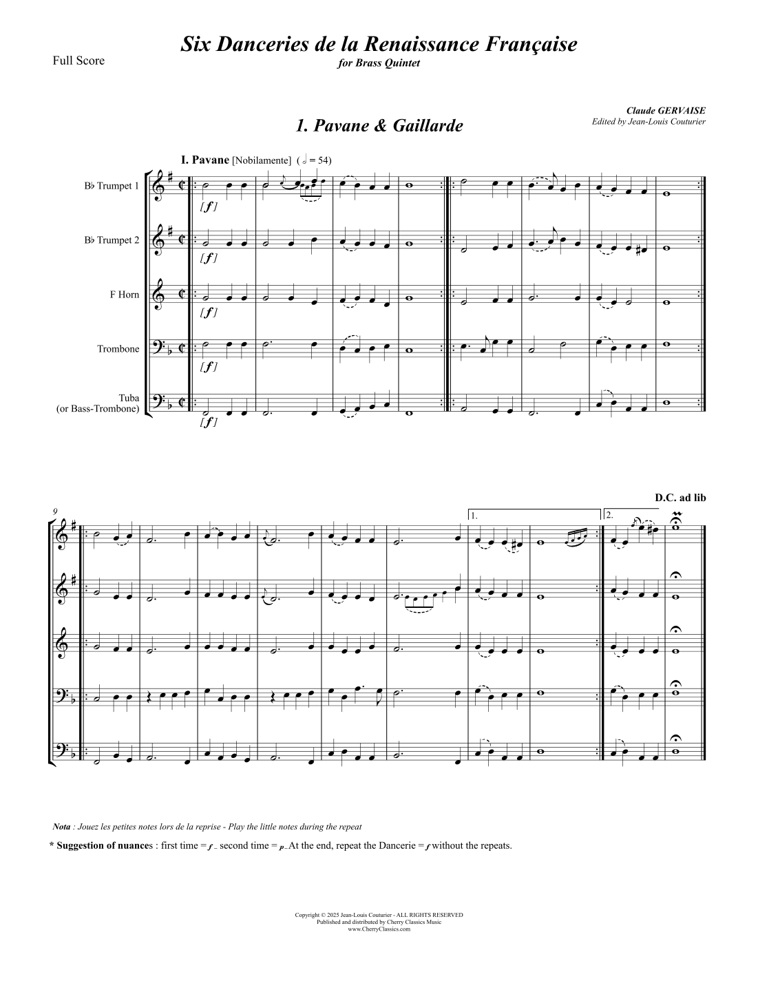 Six French Renaissance Dances for Brass Quintete (arr. Jean-Louis ...