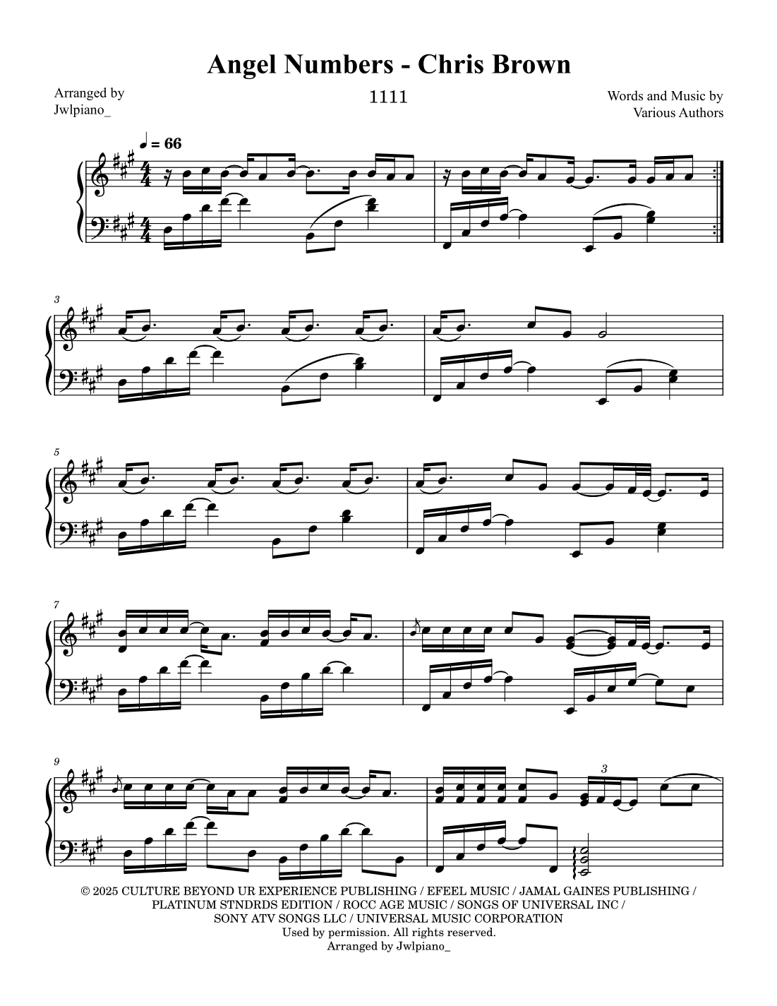 Angel Numbers/ten Toes (arr. Jwlpiano_) by Chris Brown Sheet Music for ...