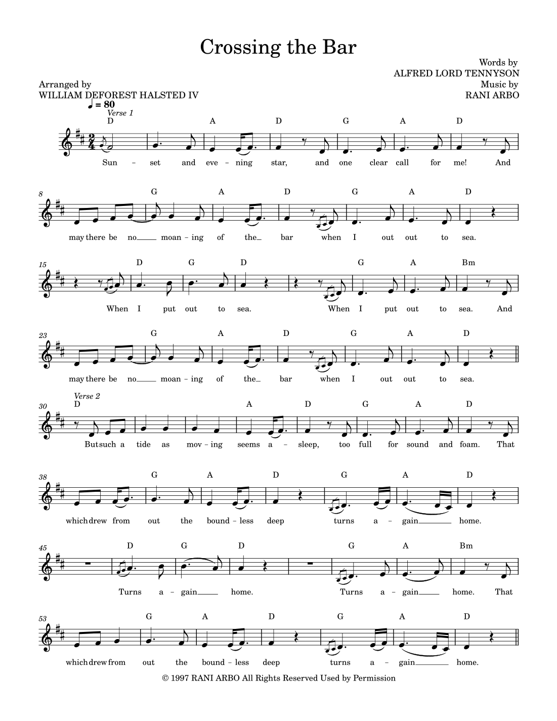 Crossing The Bar (arr. William DeForest Halsted IV) by Alfred Lord ...