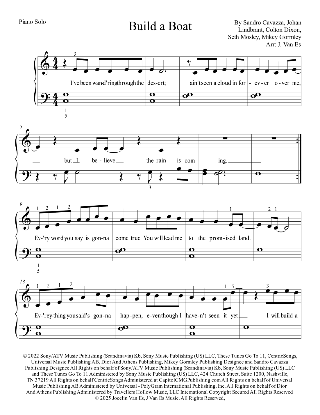 Build A Boat (arr. Jocelin Van Es, J Van Es Music) by Colton Dixon ...
