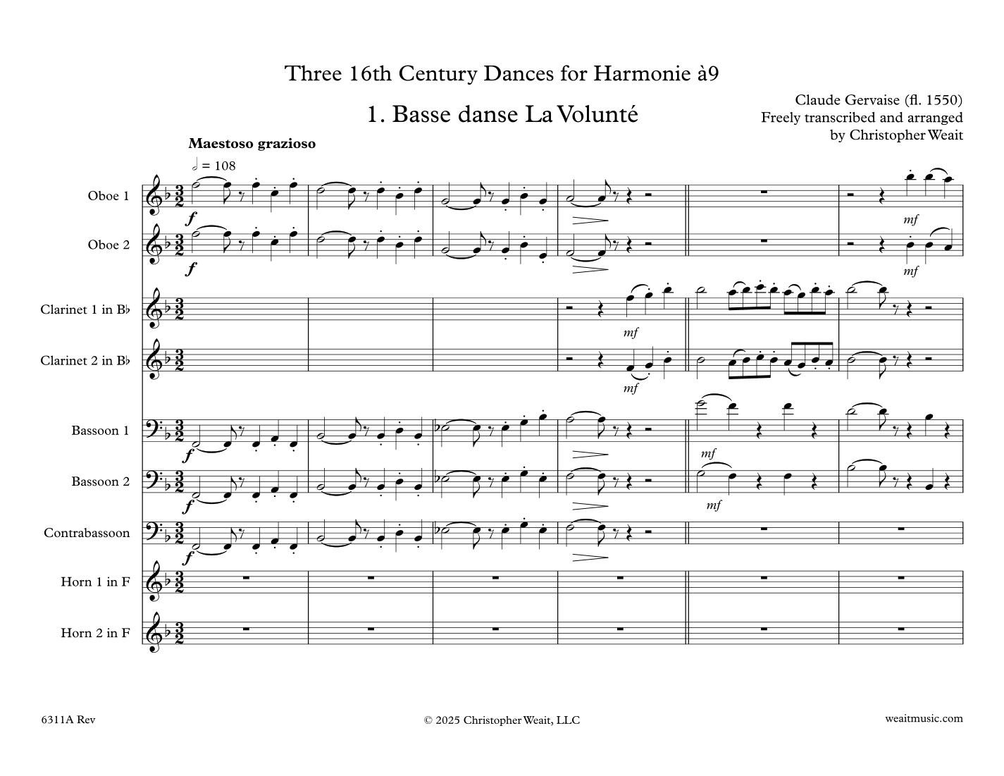 Three 16th Century Dances for Harmonie à9 (6’55) (arr. Christopher ...