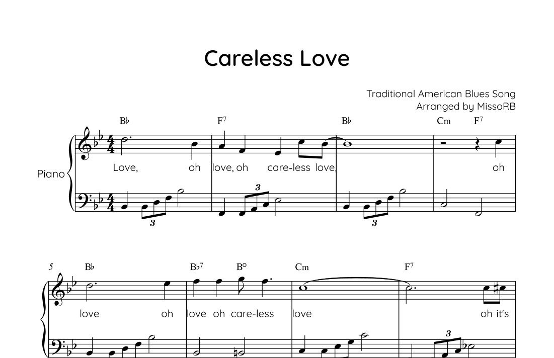 Careless Love - Piano in Bb With Chords & Lyric - Easy (arr. MissoRB ...