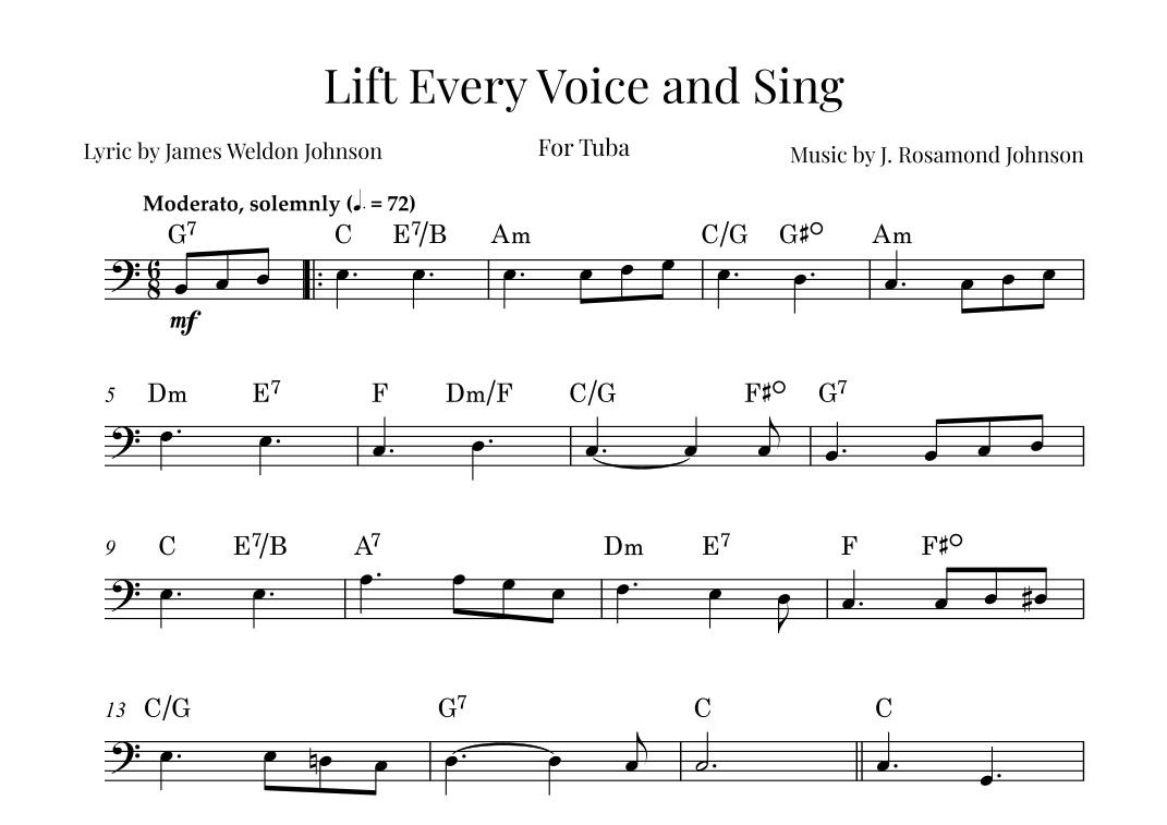 Lift Every Voice and Sing – Solo Tuba (With Chord Symbols) (arr. André ...