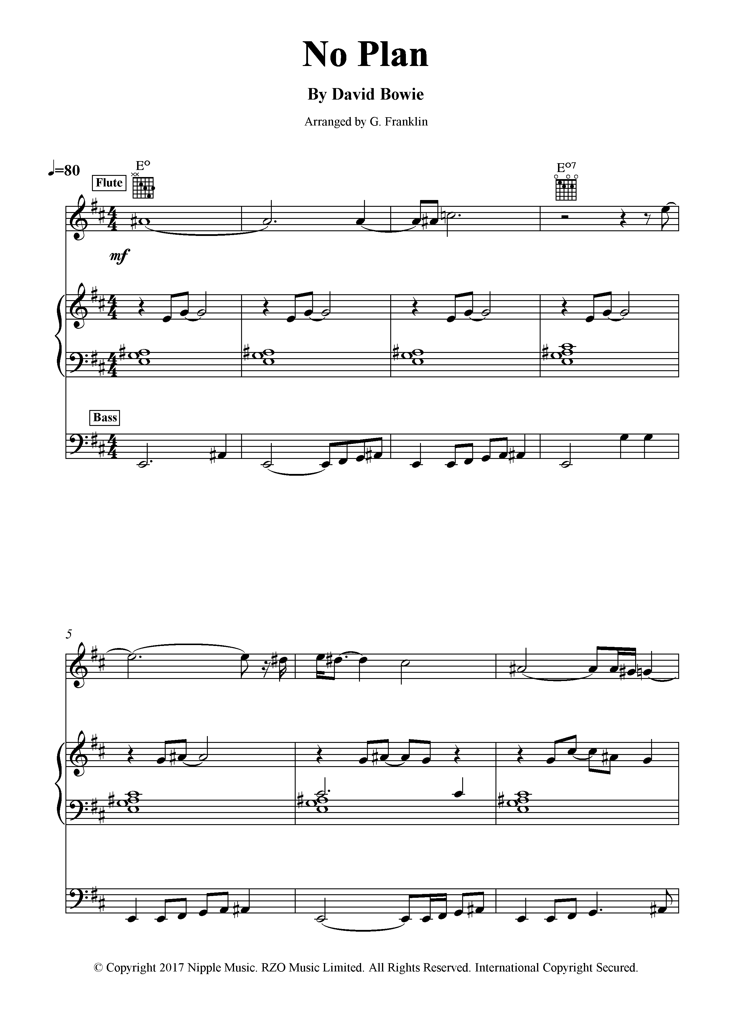No Plan arr G Franklin By David Bowie Sheet Music For Piano Vocal
