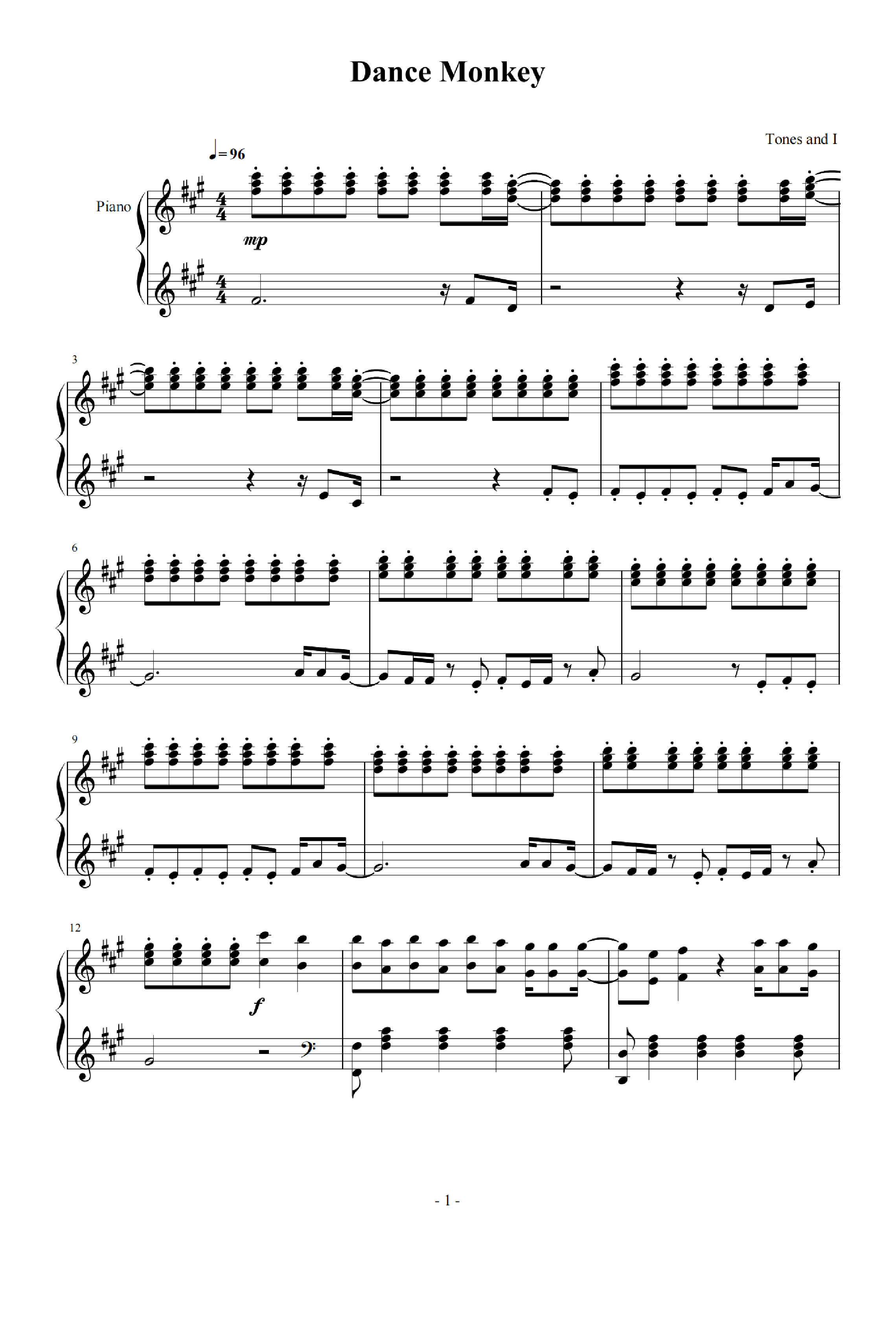 Dance Monkey Sheet Music | Tones And I | Piano Solo