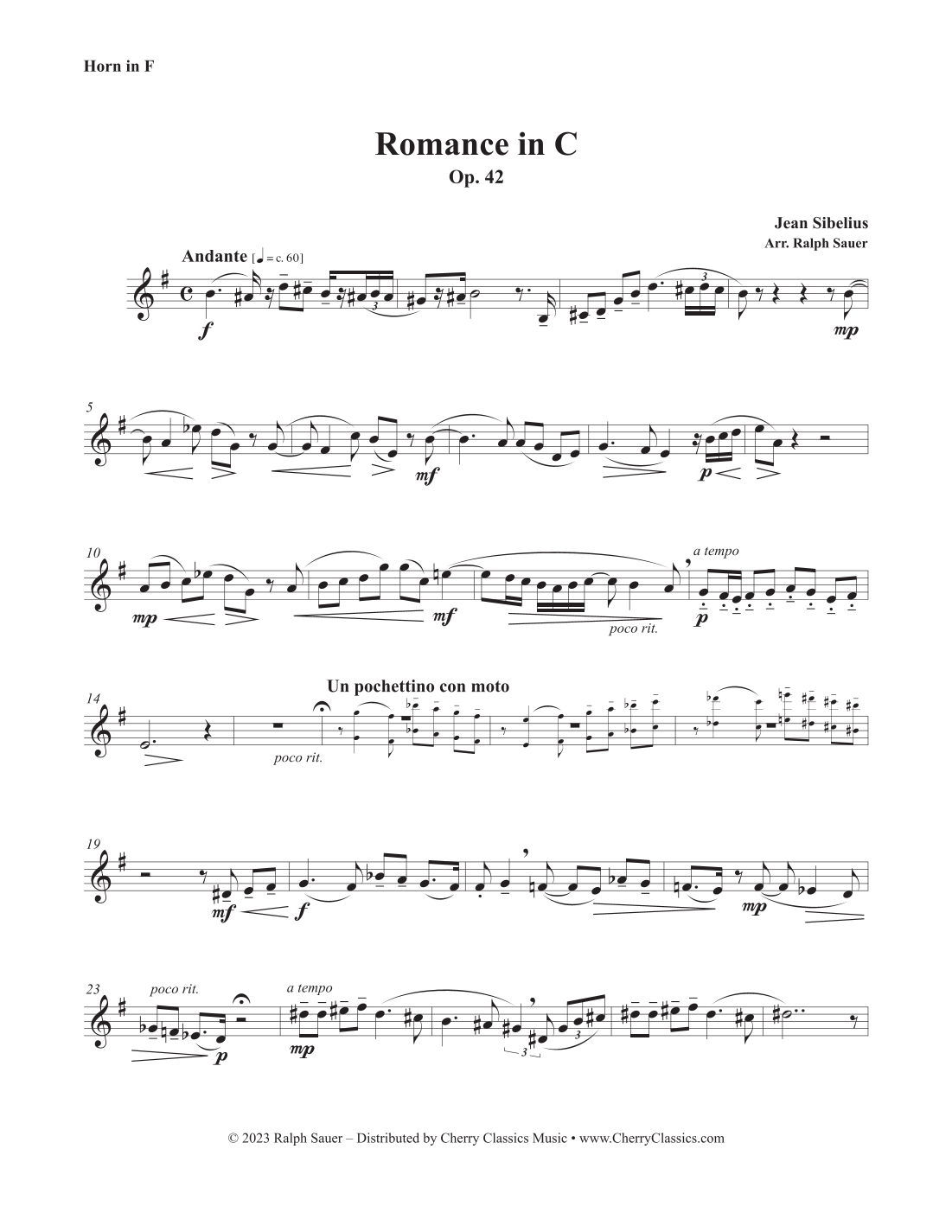 Romance in C, Op. 42 for Horn and Piano (arr. Ralph Sauer) by Jean ...