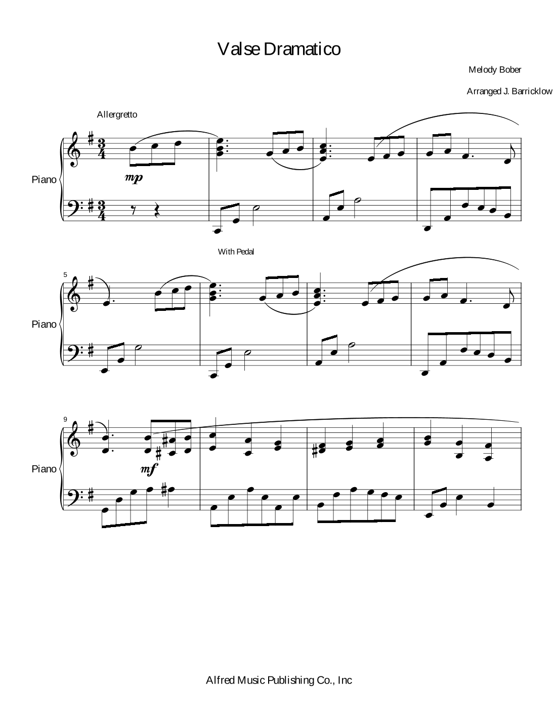 Valse Dramatico (arr. John Barricklow) by Medody Bober Sheet Music for ...
