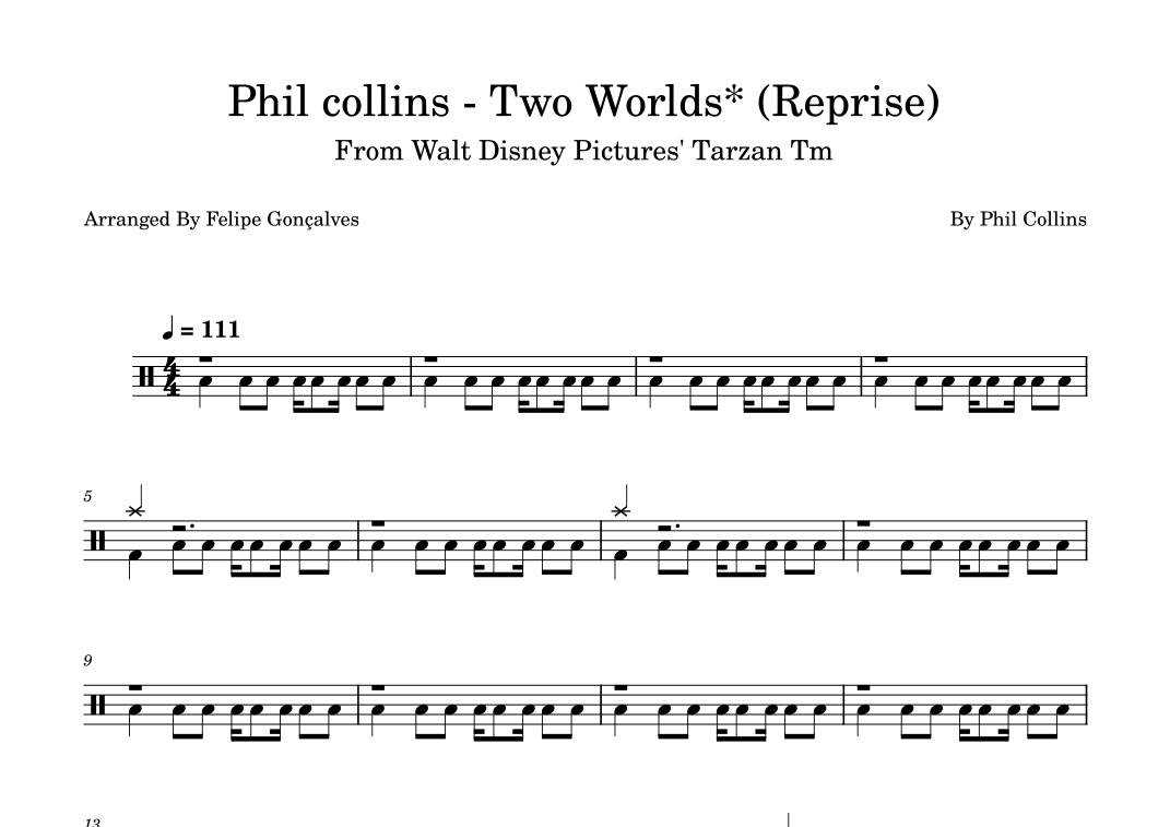 Two Worlds* (Reprise) (arr. Felipe Gonçalves) by Phil Collins Sheet ...