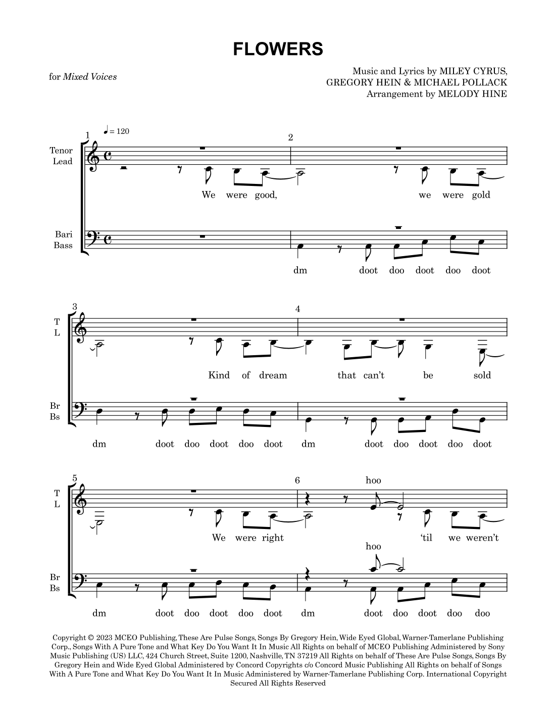 Flowers (arr. Melody Hine) by Miley Cyrus Sheet Music for SATB Choir at ...