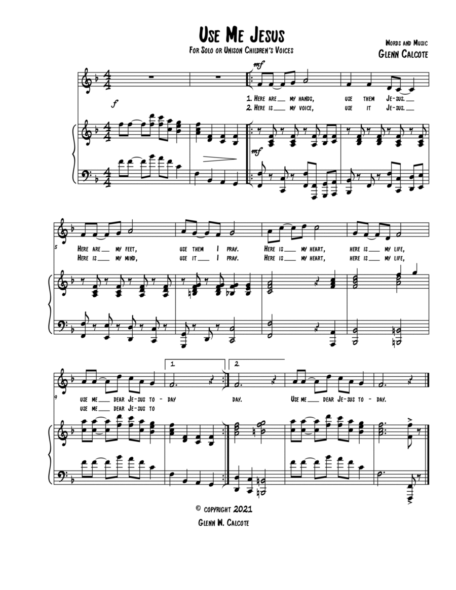 Use Me Jesus by Glenn Calcote Sheet Music for Unison Choir at Sheet ...