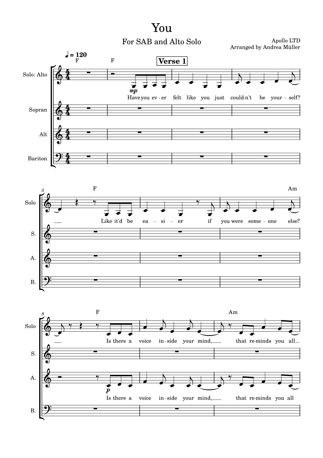 You (arr. Andrea Mueller by Apollo LTD Sheet Music for SATB divisi ...