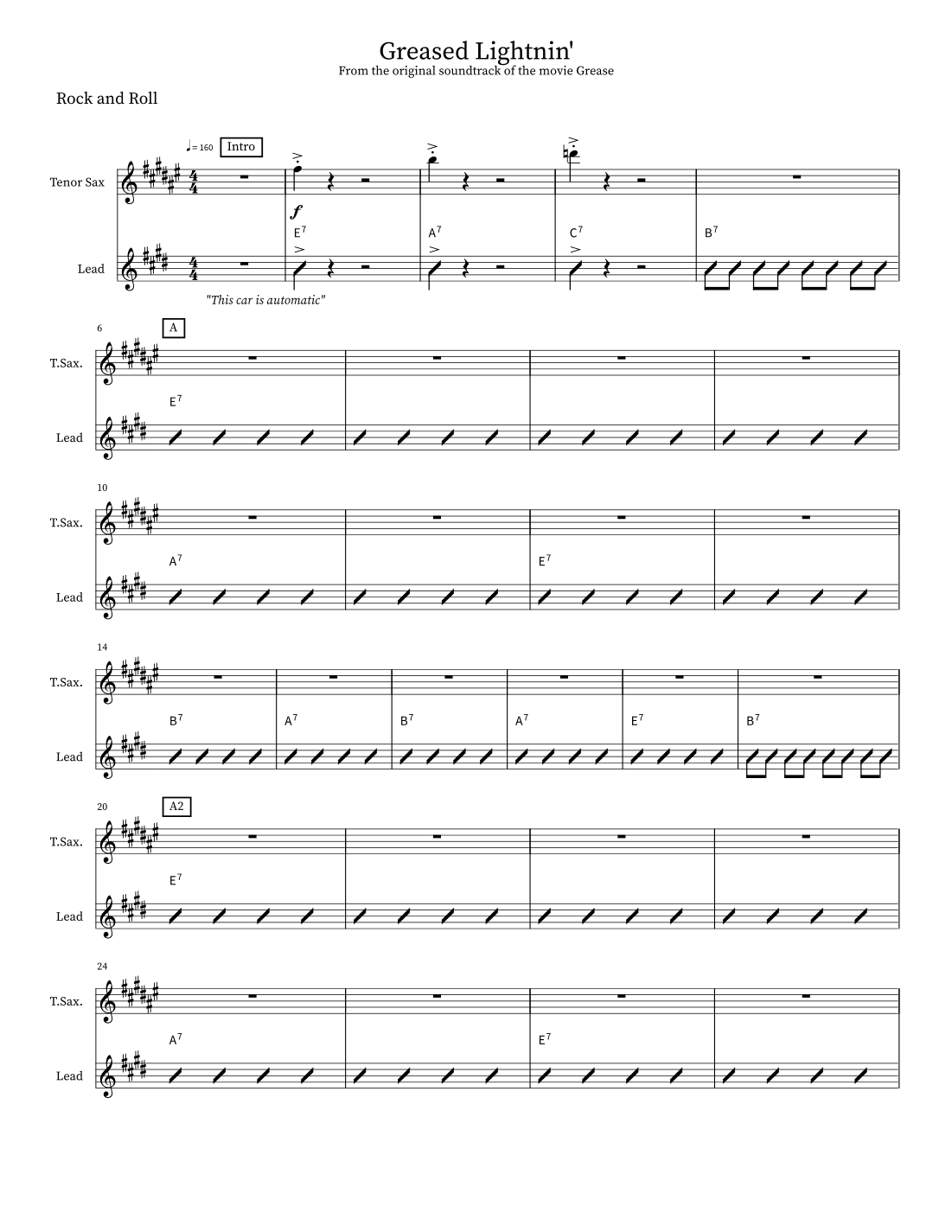 Greased Lightnin' (arr. Miguel Matt Rivero) by Jim Jacobs Sheet Music ...