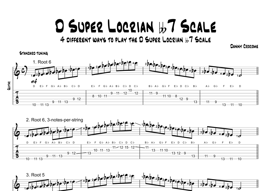 D Super Locrian bb7 Scale (4 Ways to Play) by Traditional Sheet Music ...