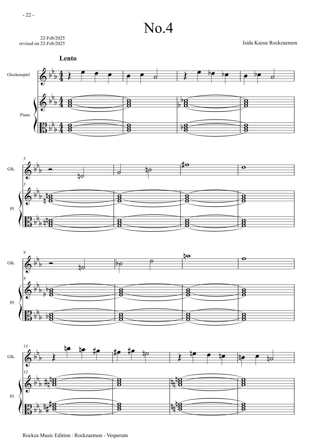 Prelude for Glockenspiel and Piano, "Vesperum" No.4 by Isida Kazue ...