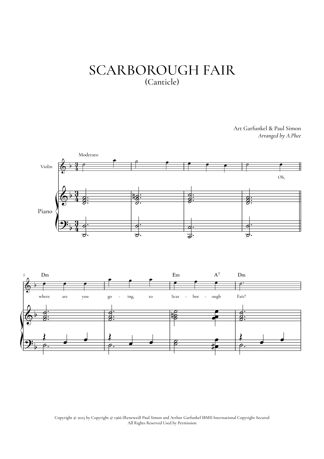 Scarborough Fair/canticle (arr. Phee) by Simon & Garfunkel Sheet Music ...