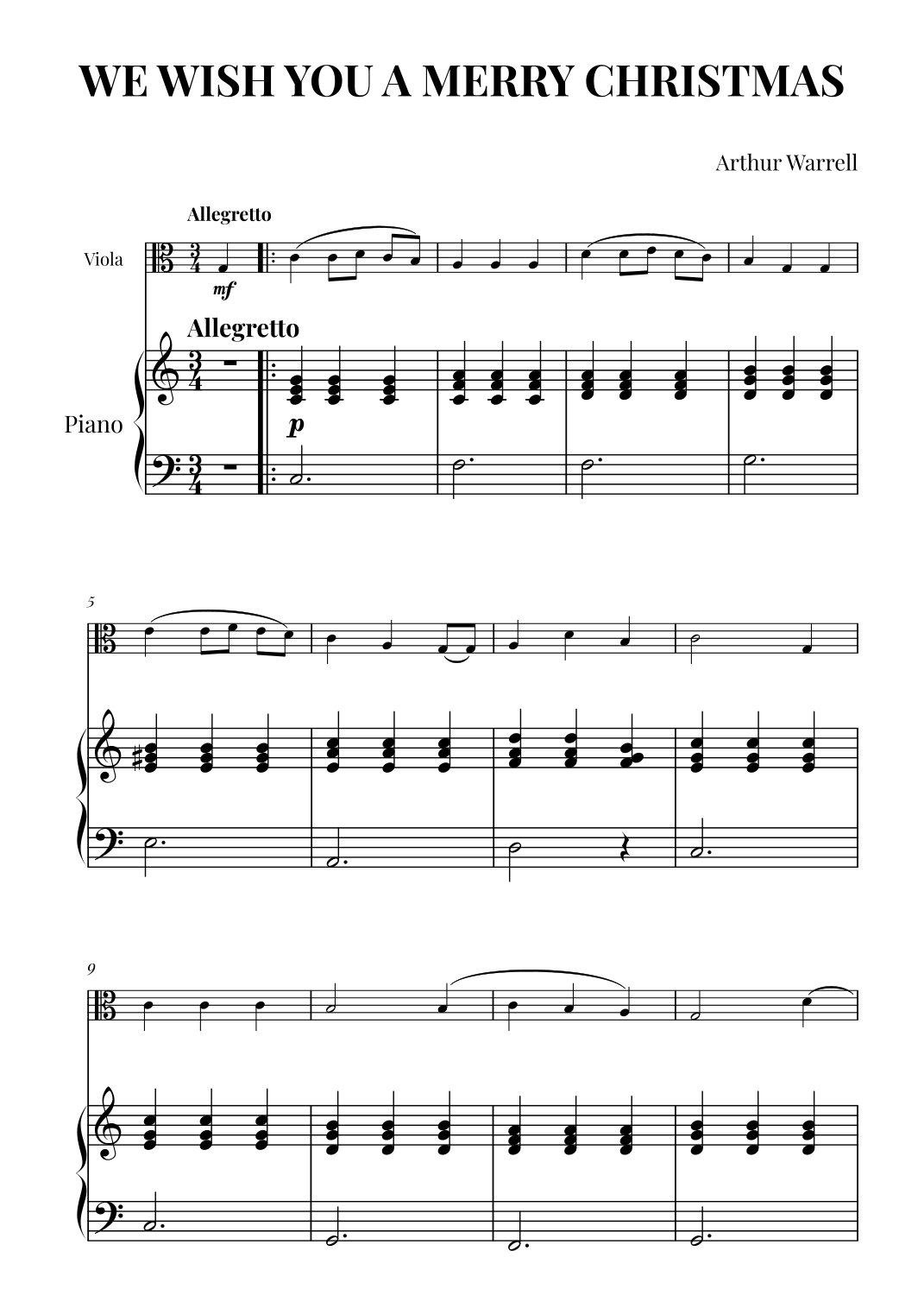 We Wish You a Merry Christmas - Viola and Piano (arr. Leonardo Mioto ...