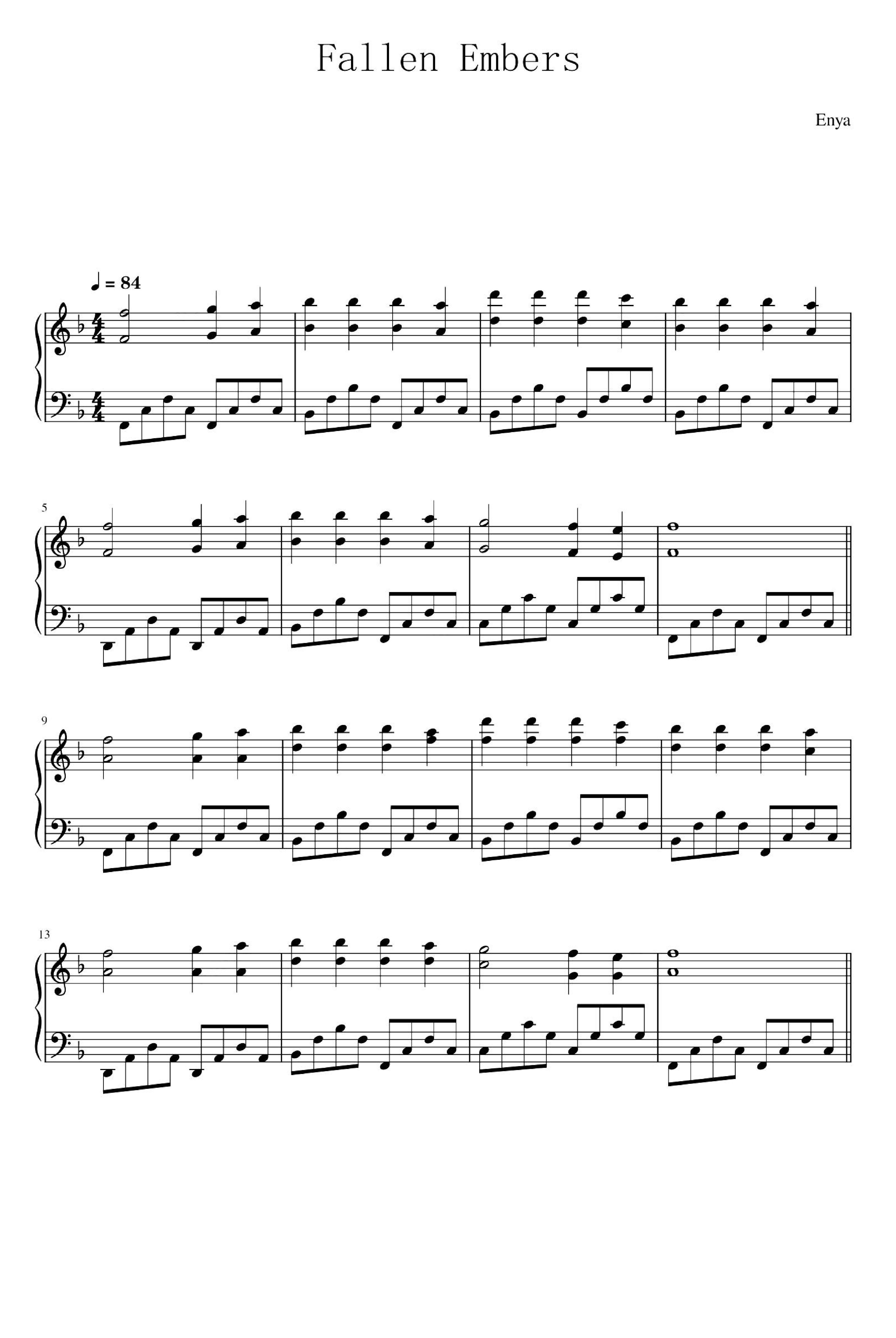 Fallen Embers (arr. Enya) por Enya Partituras para Piano solo en Sheet ...