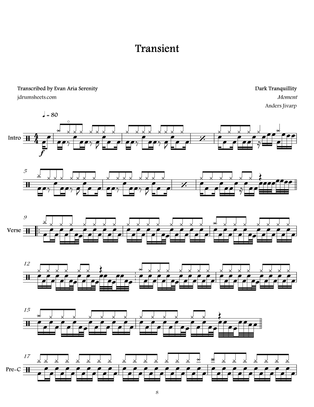 Transient (arr. Evan Aria Serenity) by Johan Reinholdz Sheet Music for ...
