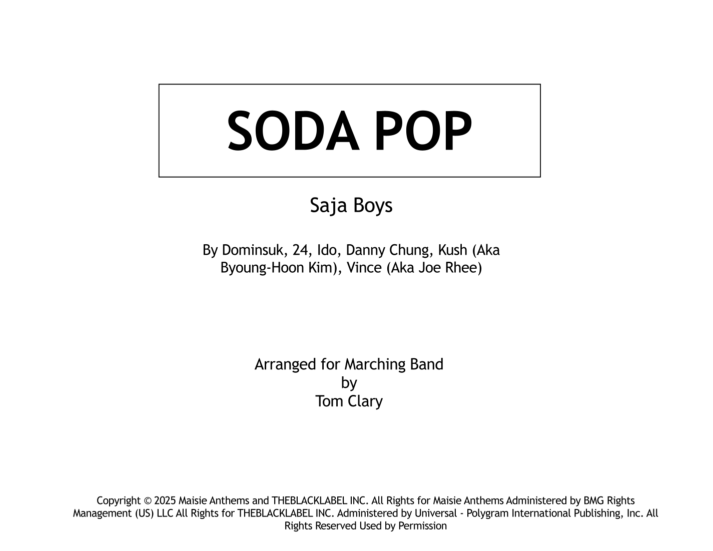 Soda Pop (arr. Tom Clary) by Saja Boys Sheet Music for Marching Band at ...