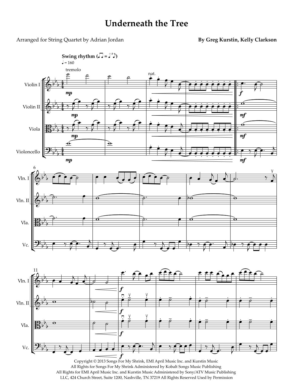 Underneath The Tree (arr. Adrian Jordan by Kelly Clarkson Sheet Music ...