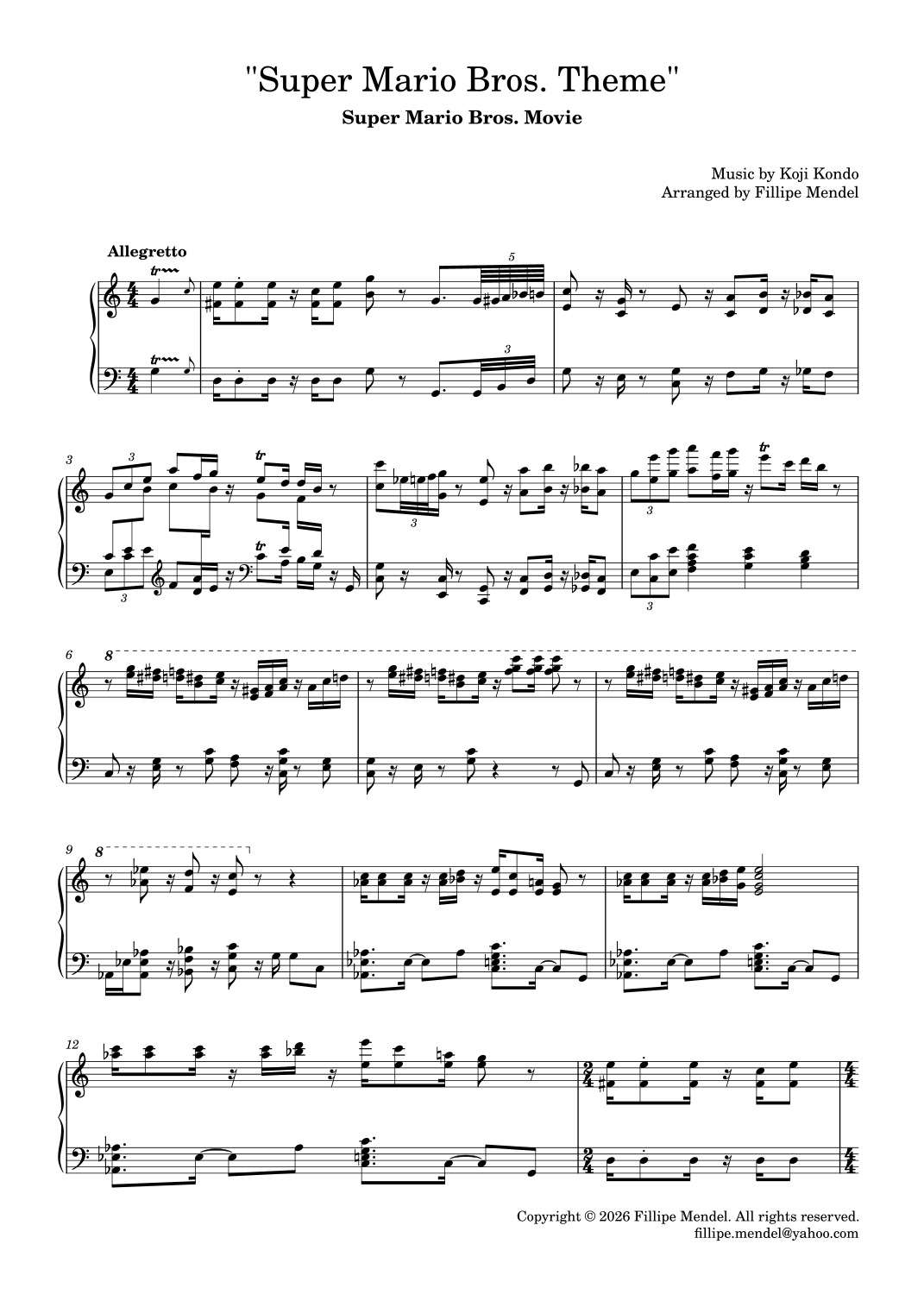 Super Mario Bros. Theme (Movie) for Piano (arr. Fillipe Mendel) by ...