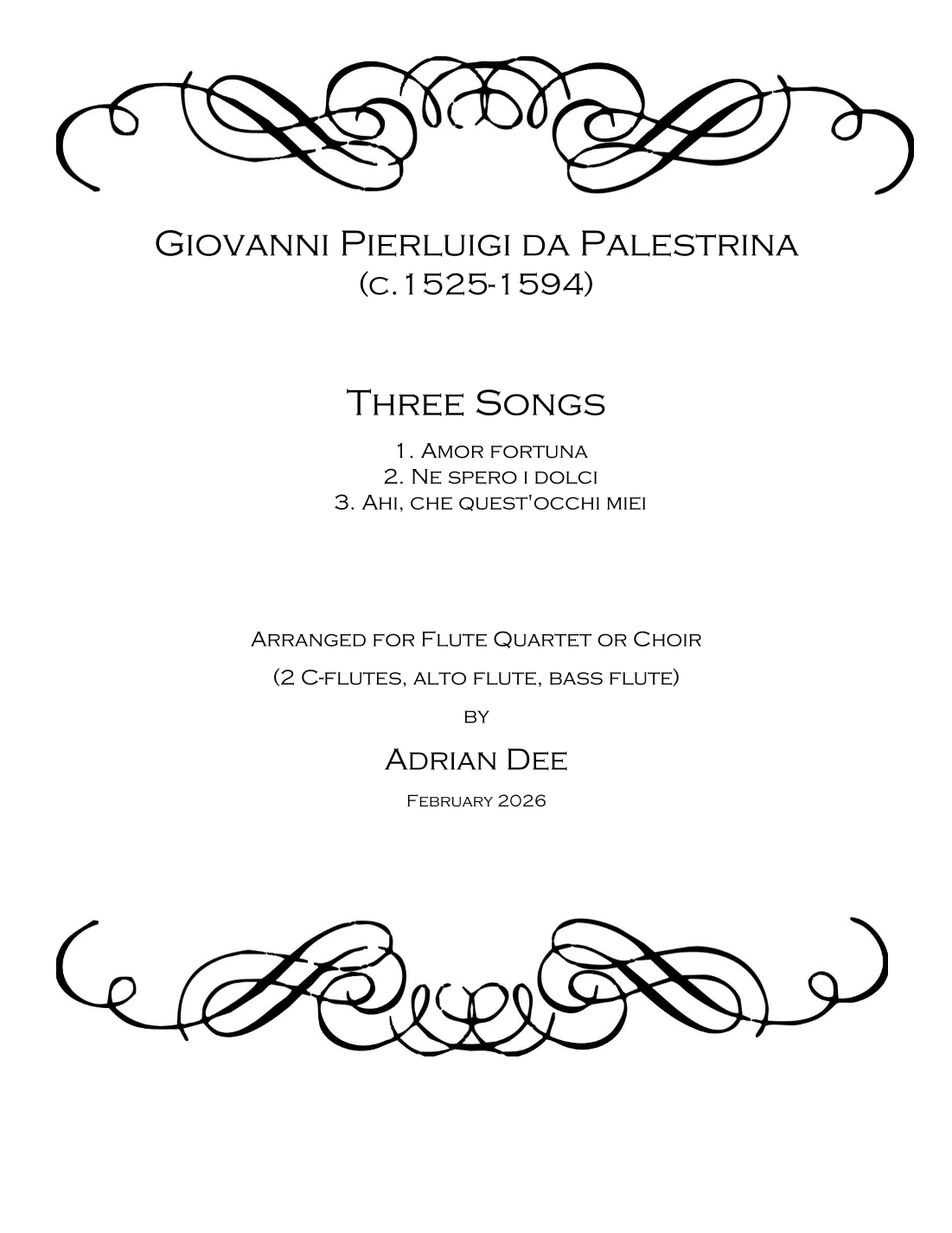 Three Songs by Palestrina (arr. Adrian Dee) von Giovanni Pierluigi da ...