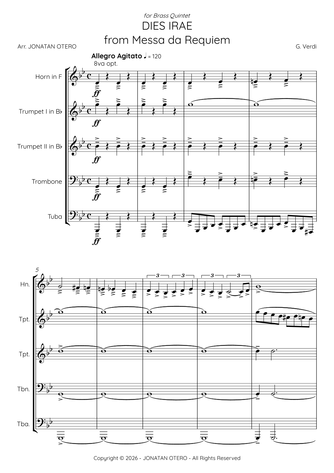 DIES IRAE from Messa da Requiem (arr. JONATAN OTERO) by G. Verdi Sheet ...