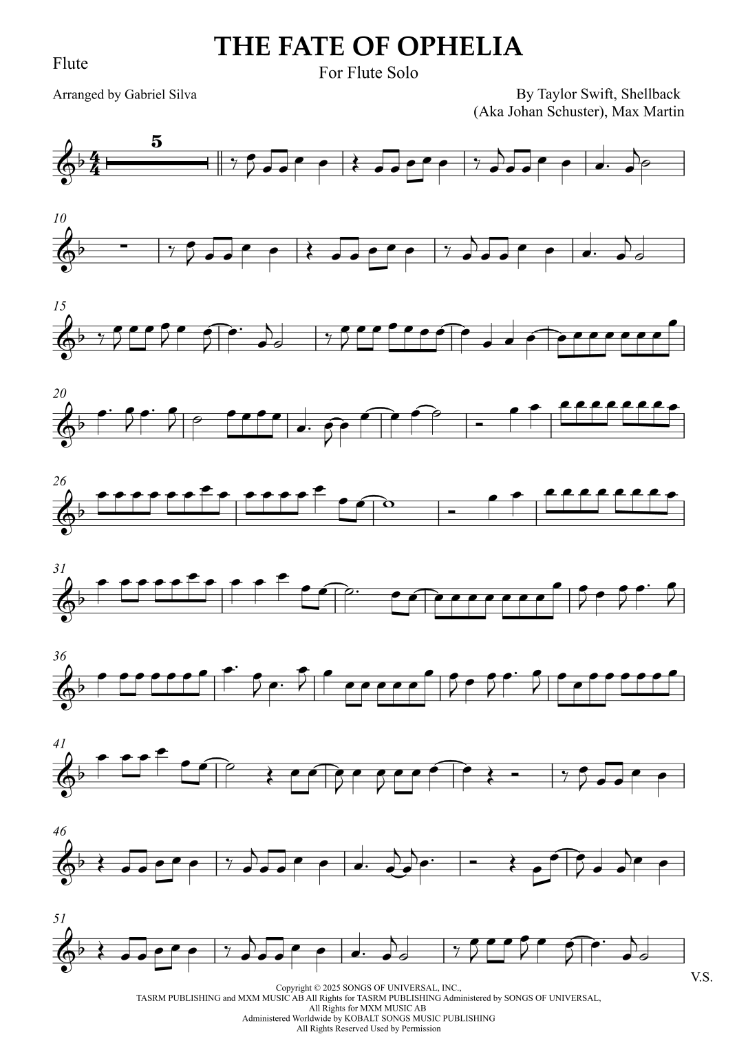 The Fate Of Ophelia (arr. Gabriel Silva) by Taylor Swift Sheet Music ...