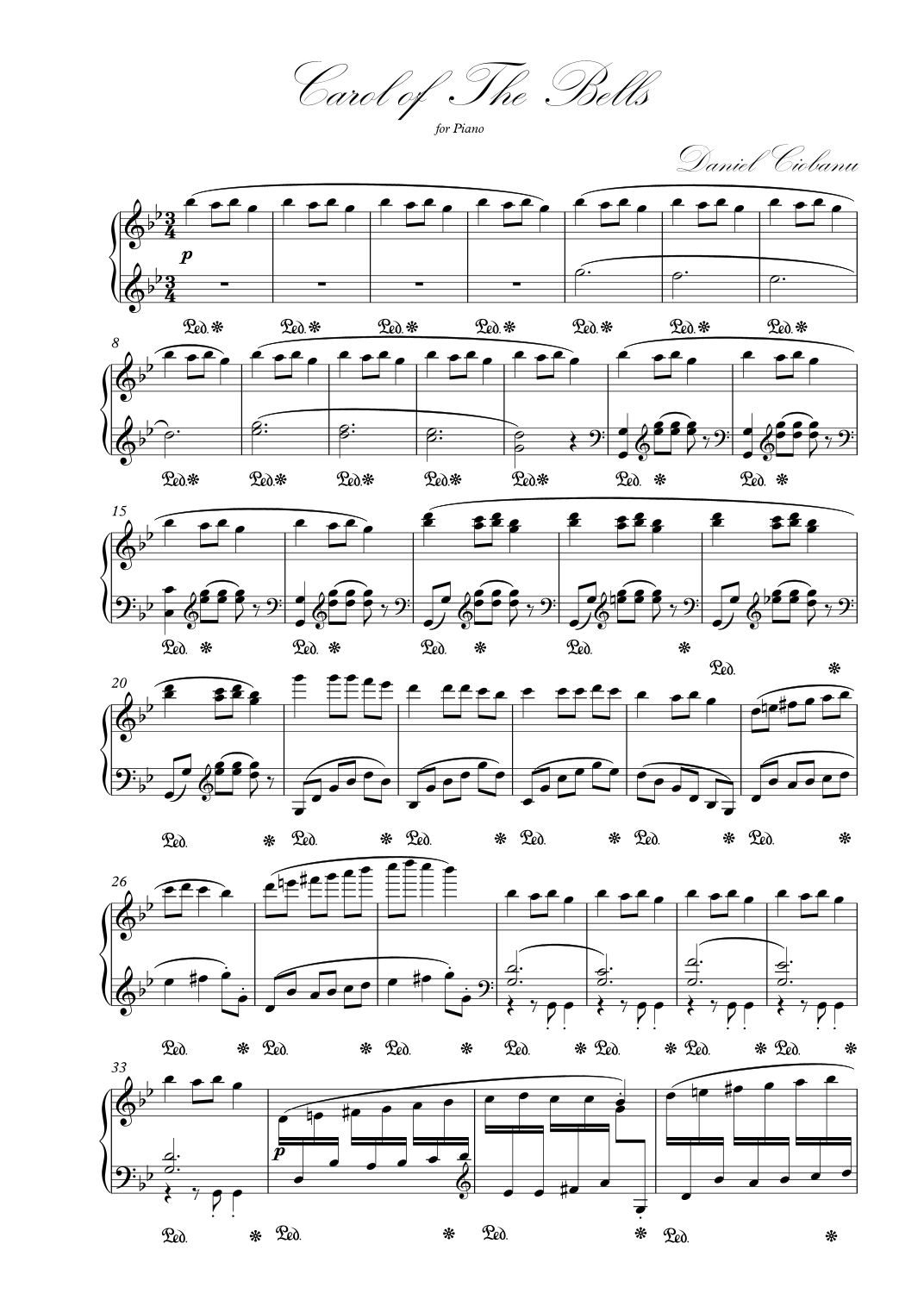 Carol of the Bells (arr. Daniel Ciobanu) by Daniel Ciobanu Sheet Music for Piano Solo at Sheet ...