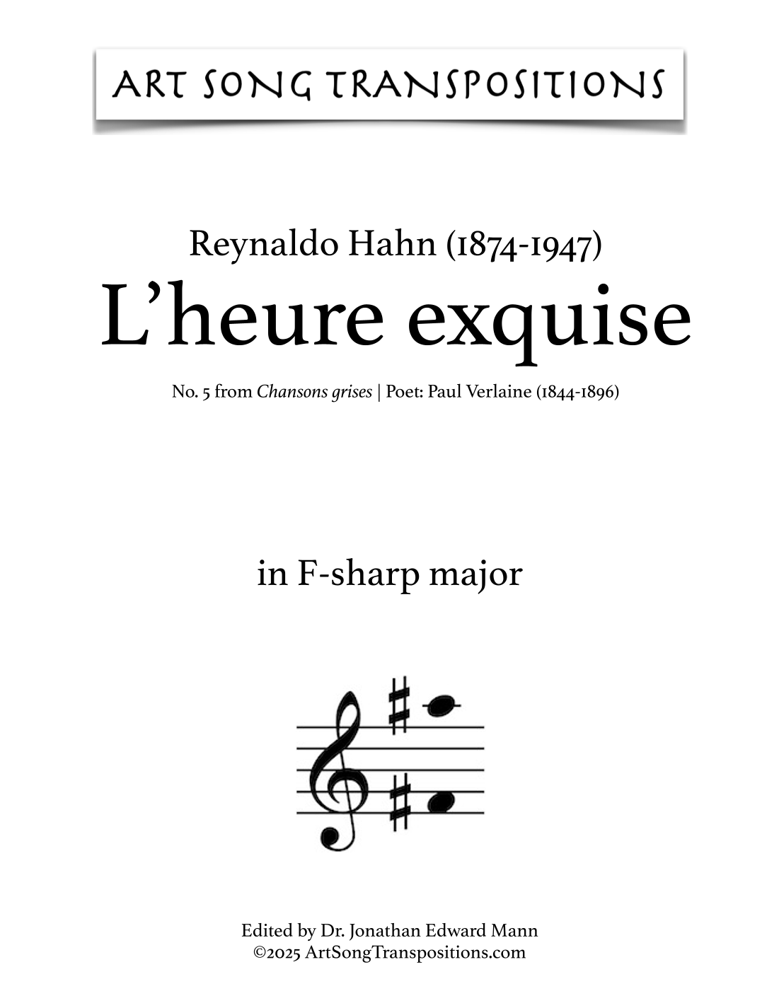 HAHN: L'heure exquise (transposed to 3 high keys: F-sharp, F, and E ...