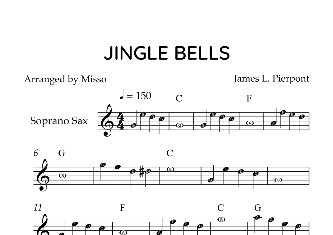 Jingle Bells - Soprano Sax in Bb Major - Beginner With Letter Names (arr. MissoRB) by James L ...