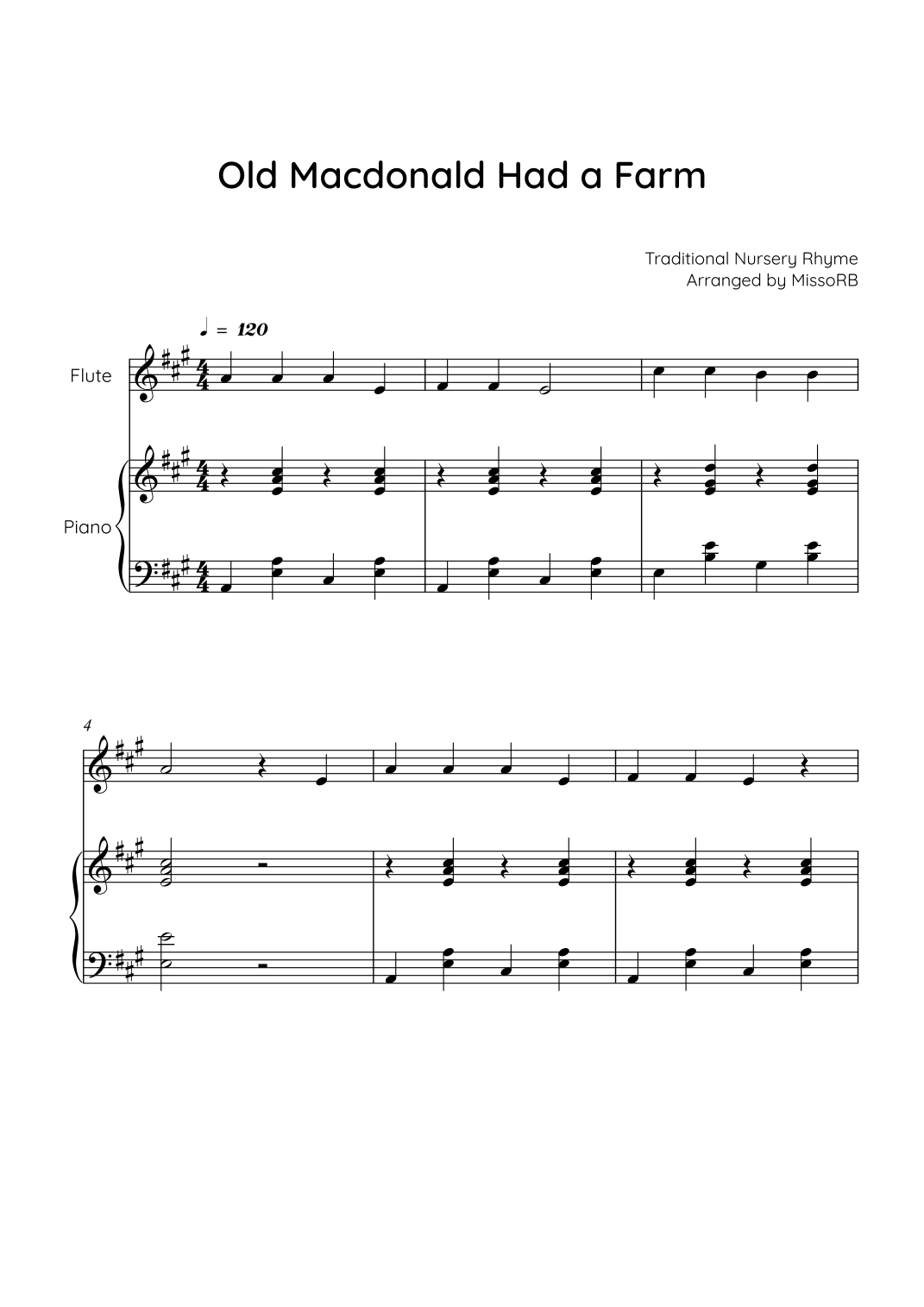Old Macdonald Had a Farm - Flute & Piano in A - Easy (arr. MissoRB) por ...