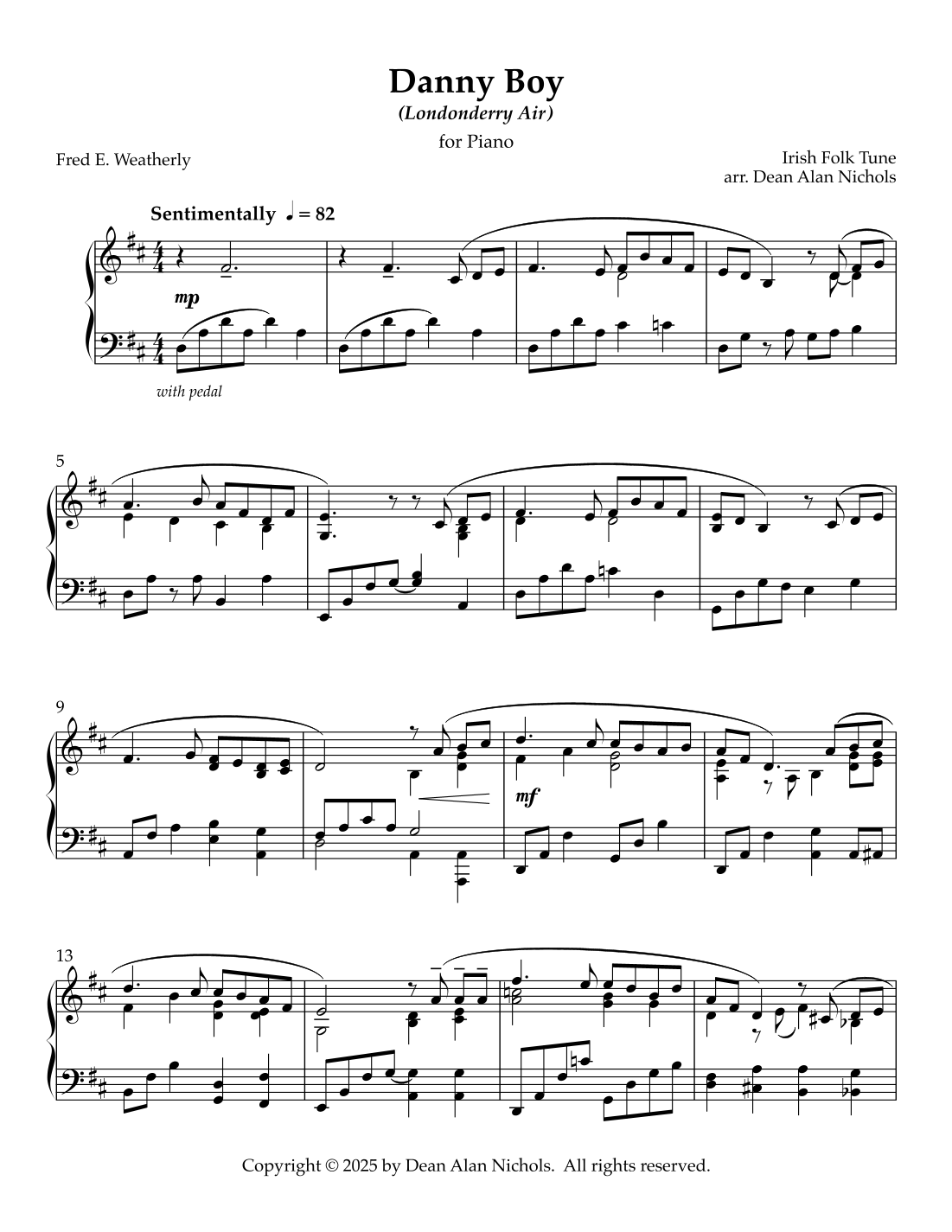 Danny Boy (Londonderry Air) (arr. Dean Alan Nichols) by Fred E ...