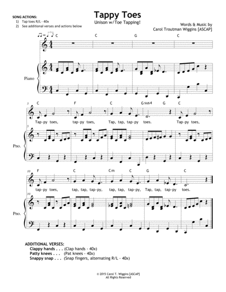 Tappy Toes by Carol Troutman Wiggins [ASCAP] Sheet Music for Unison ...