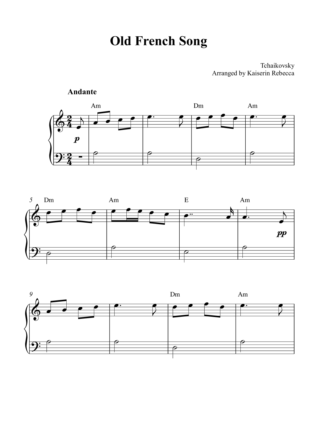 Old French Song (arr. Kaiserin Rebecca) by Tchaikovsky Sheet Music for ...