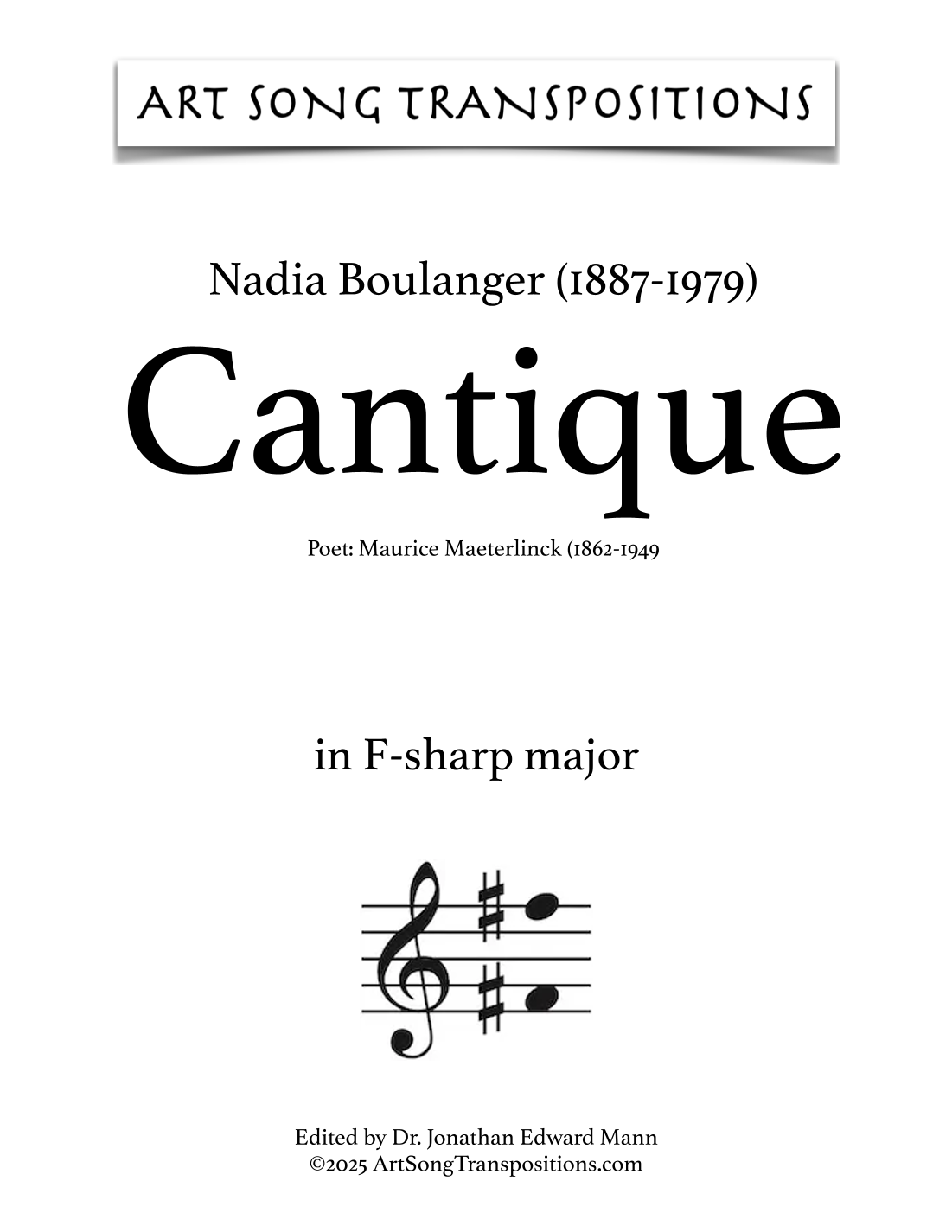 BOULANGER: Cantique (transposed to F-sharp major) (arr ...