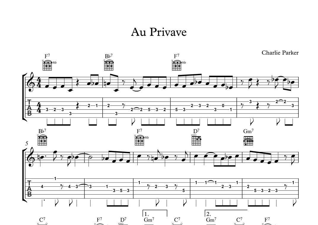 Au Privave (arr. Tonito Gomez) by Charlie Parker Sheet Music for Easy ...