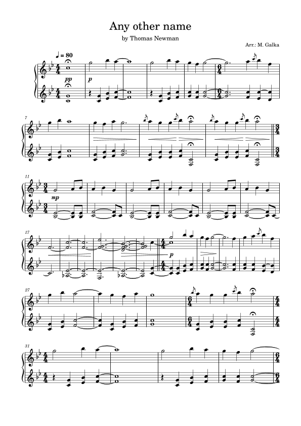 Any Other Name arr Magdalena Galka Sheet Music Thomas Newman Any Other Name arr Magdalena Galka Sheet Music Thomas Newman