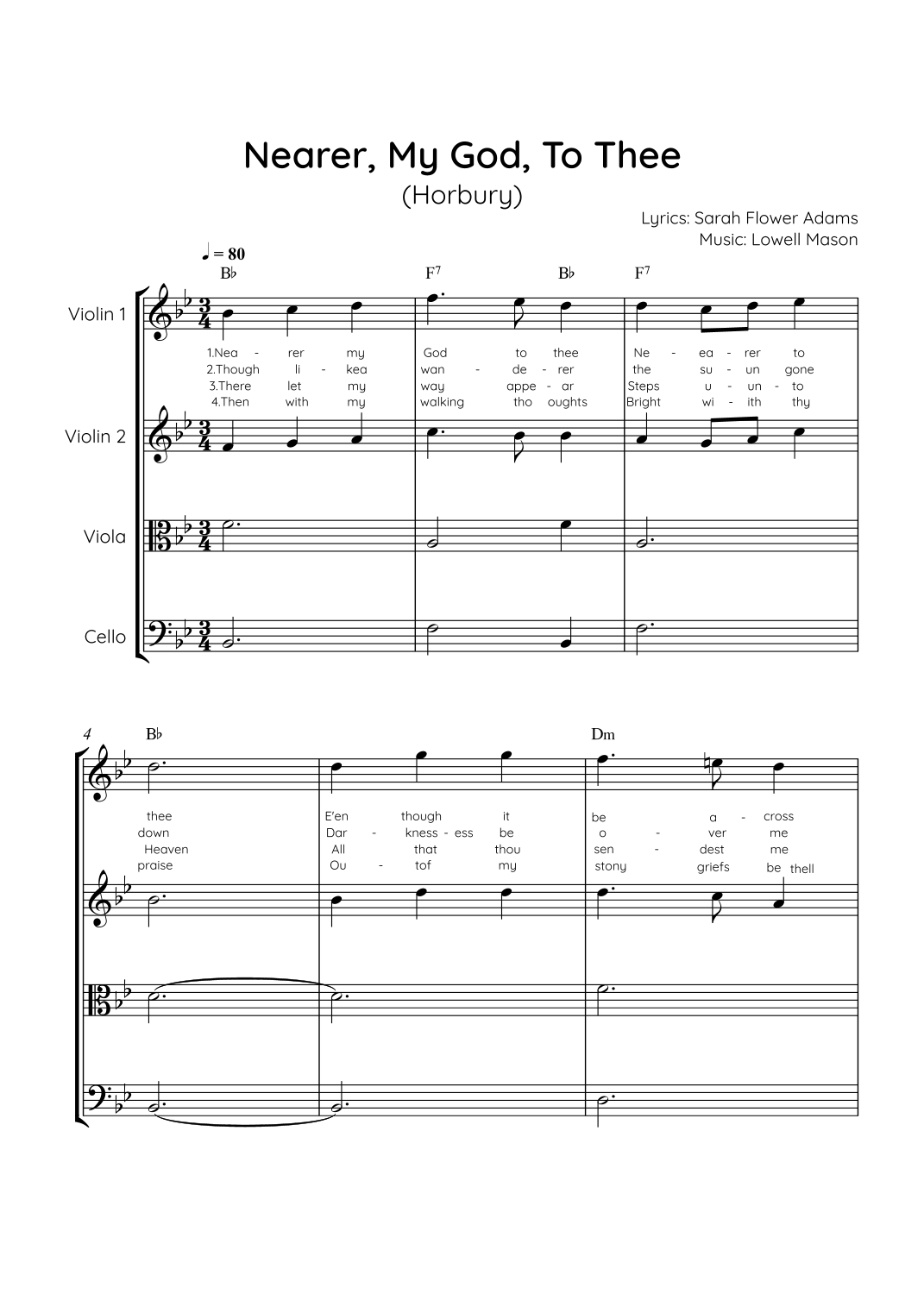 Nearer, My God, To Thee (Horbury) - String Quartet in Bb With Chords ...