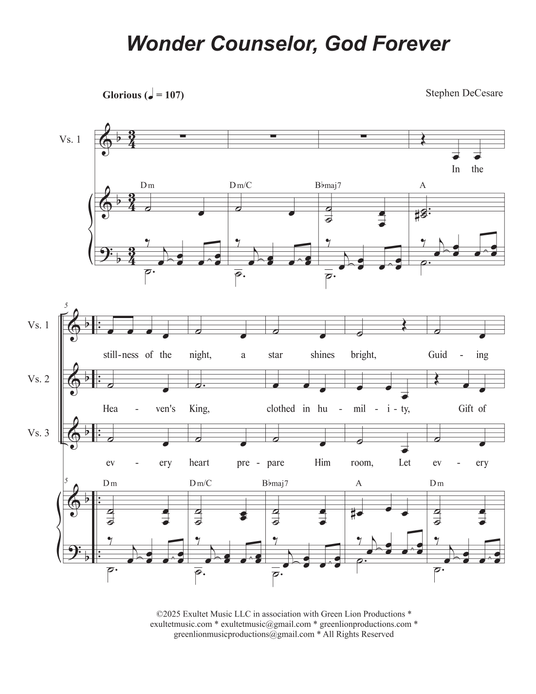 Wonder Counselor, God Forever (Unison choir) by Stephen DeCesare Sheet ...