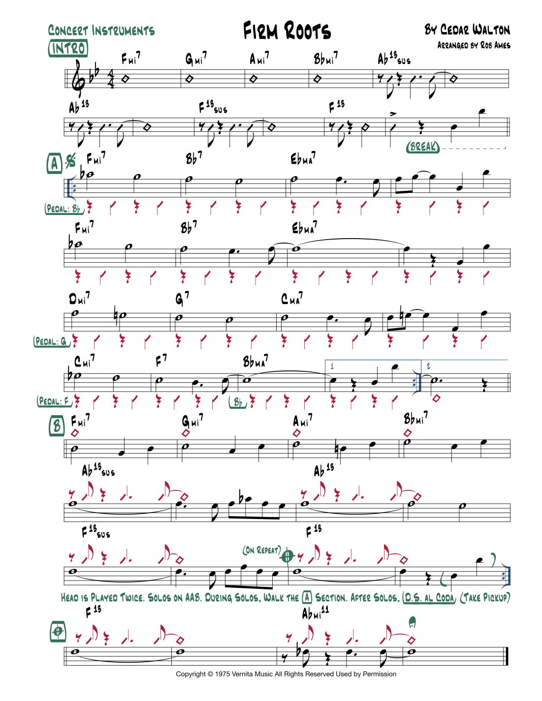 Firm Roots (arr. Rob Ames) by Cedar Walton Sheet Music for Lead Sheet ...