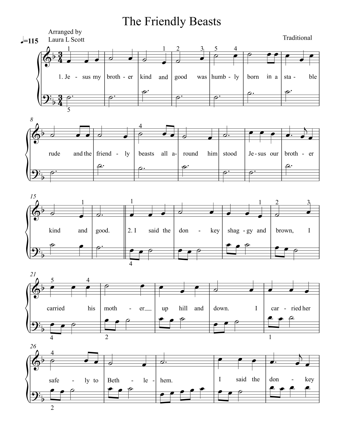 The Friendly Beasts (arr. Laura L Scott) by Traditional Sheet Music for ...