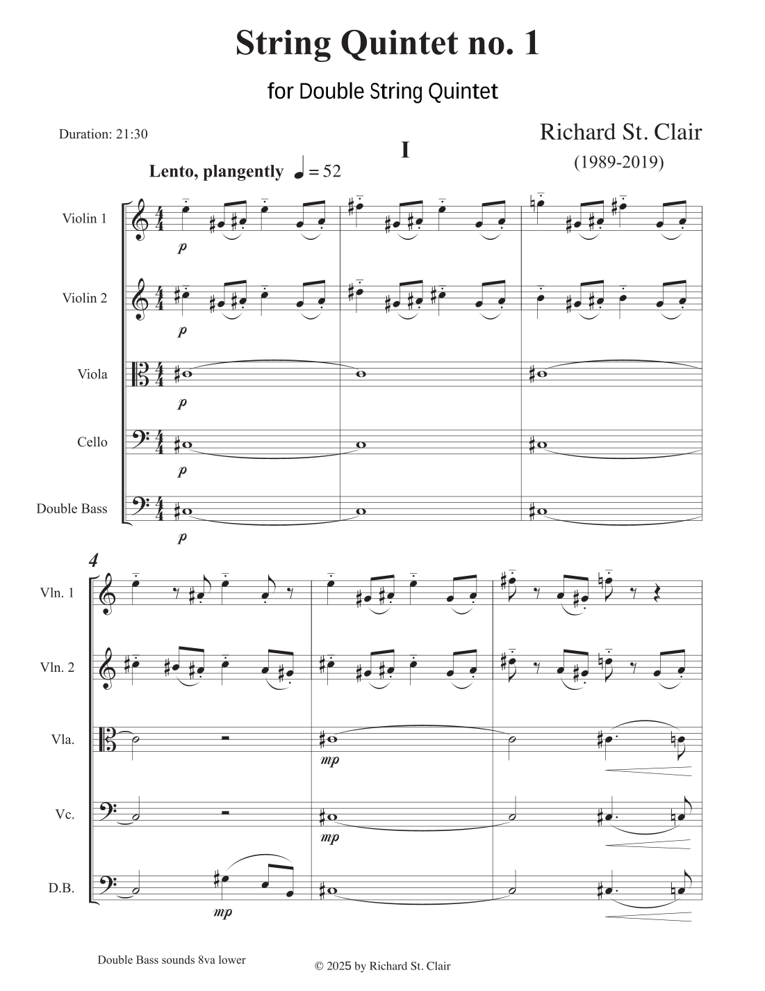 String Quintet no. 1 by Richard St. Clair Sheet Music for String Ensemble at Sheet Music Direct