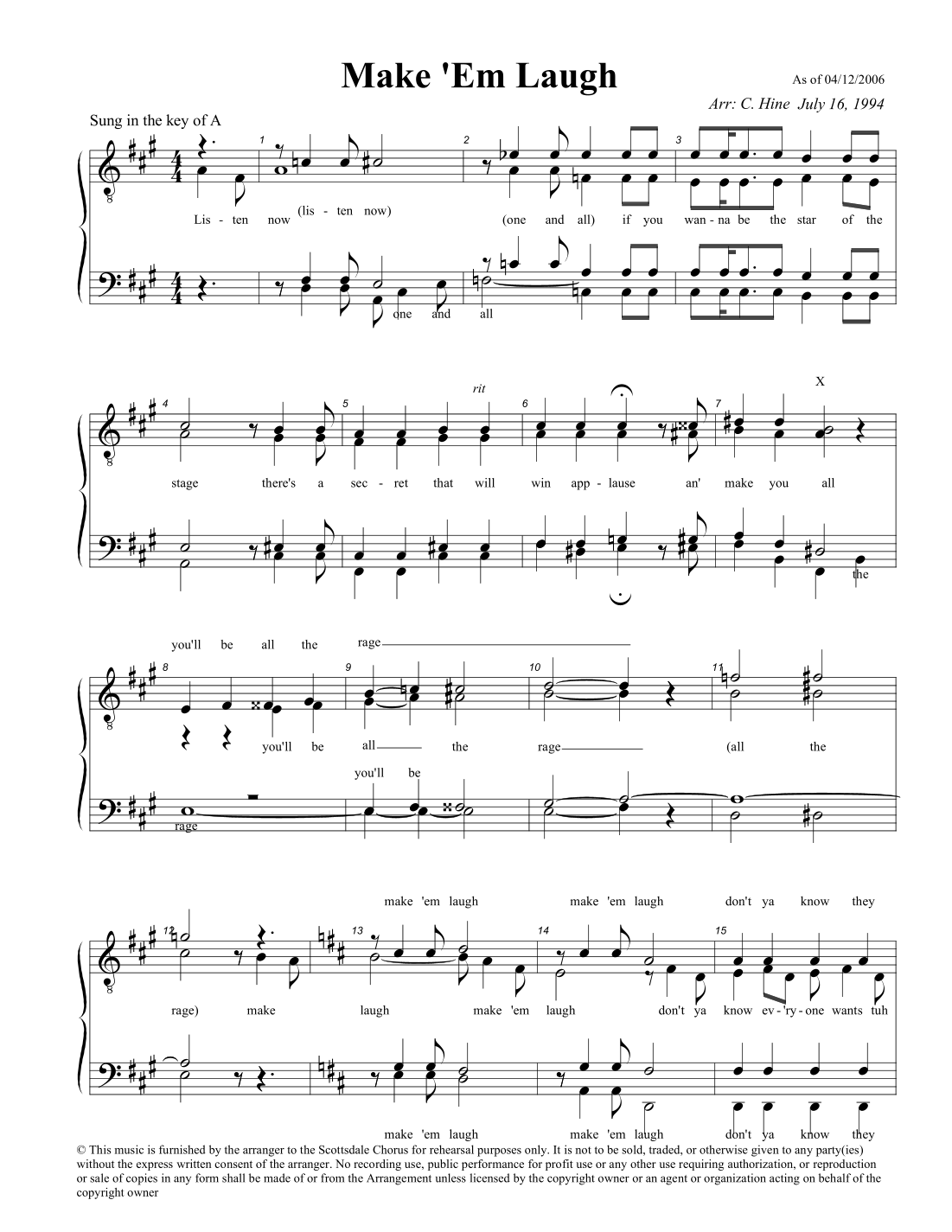 Make 'em Laugh (arr. Clay Hine) by Nacio Herb Brown Sheet Music for ...